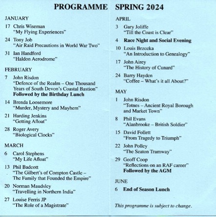 Programme Spring 2024 – Paignton Probus Club